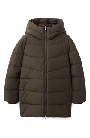 Mango Water Repellent Hooded Puffer Coat - Brown