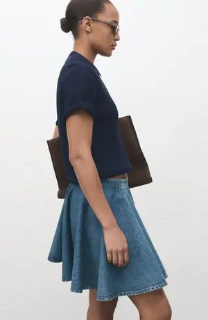Mango Pleated Denim Mini Skirt
