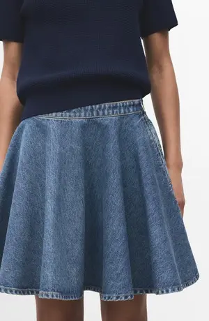 Mango Pleated Denim Mini Skirt