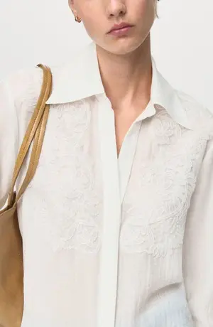 Mango Lace Patch Long Sleeve Button-up Shirt