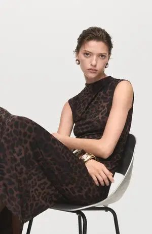 Mango Leopard Print Sleeveless Maxi Dress