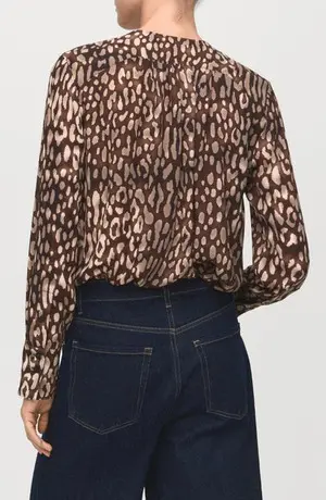 Mango Leopard Print Satin Tie Neck Top