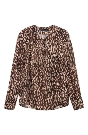 Mango Leopard Print Satin Tie Neck Top