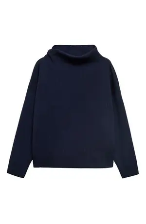 Mango Ruched Off-the-shoulder Sweater - Navy