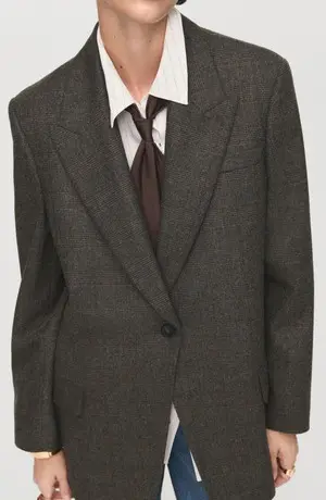 Mango Houndstooth Wool-blend Blazer - Brown