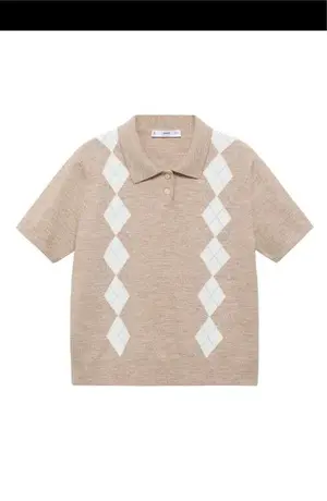 Mango Diamond Pattern Polo Sweater