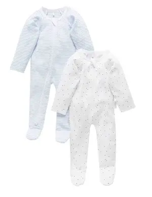 PUREBABY 2-pack Essentials Zip Coverall - Pale Blue Pack