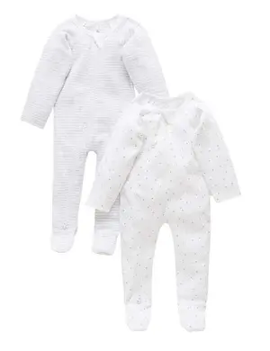 PUREBABY 2-pack Essentials Zip Coverall - Pale Grey Melange