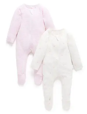 PUREBABY 2-pack Essentials Zip Coverall - Pale Pink Bear Pack