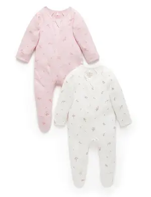 PUREBABY 2-pack Essentials Zip Coverall - Pale Pink Blossom Pack