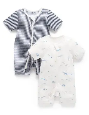 PUREBABY Essentials Short Zip Romper 2-pack - Vanilla Nautical Pack