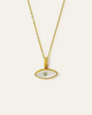 OTTOMAN HANDS Aretha Mother Of Pearl Evil Eye Pendant Necklace - Gold