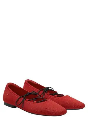 Vivaia VIVAIA Miley Square-Toe Lace-Up Ballet Flats Ruby Red