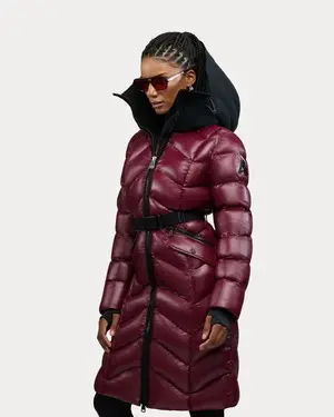 ALPENHAUS Bellevaux ¾ Length Puffer Coat With Adjustable Belt - Cabernet