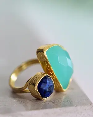 OTTOMAN HANDS Avery Lapis And Aqua Chalcedony Cocktail Ring