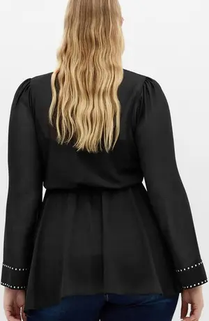 City Chic Studded Pussybow Sheer Top