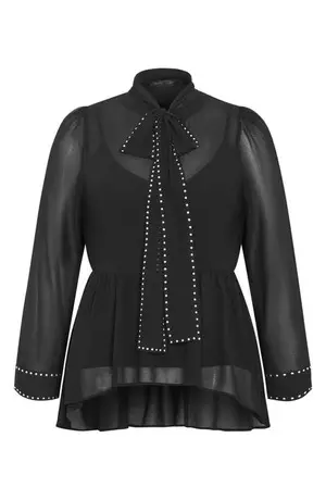 City Chic Studded Pussybow Sheer Top