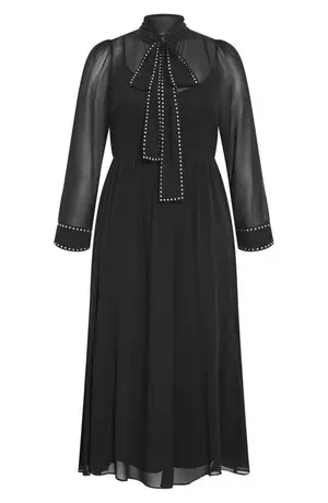 City Chic Kara Long Sleeve A-line Dress - Black