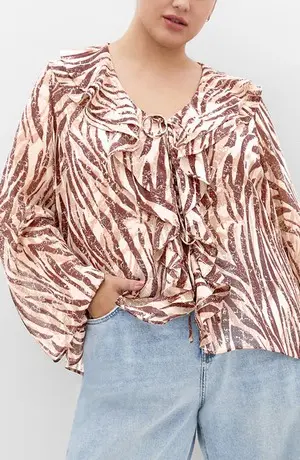 City Chic Vivid Mesh Ruffle Top