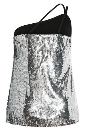 City Chic Sequin Embellished One-shoulder Top - Silver