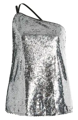 City Chic Sequin Embellished One-shoulder Top - Silver