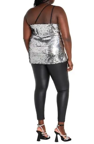 City Chic Sequin Embellished One-shoulder Top - Silver