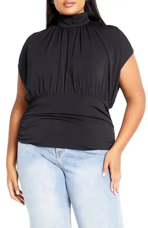 City Chic Mock Neck Top With Dolman Sleeves - Black