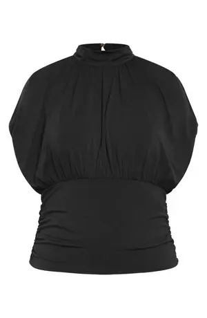 City Chic Mock Neck Top With Dolman Sleeves - Black