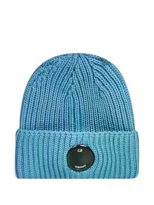 C.P. COMPANY Lens Detail Ribbed Beanie - Blue