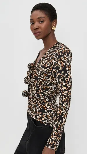 Farm Rio Floral Print Jersey Blouse