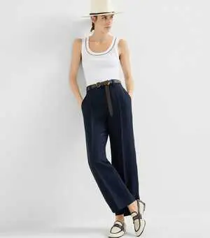 Brunello Cucinelli Twill Wide Leg Trousers - Blue