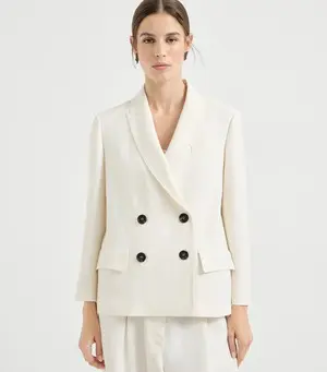 Brunello Cucinelli Twill Double-breasted Blazer - White