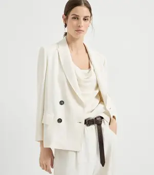 Brunello Cucinelli Twill Double-breasted Blazer - White