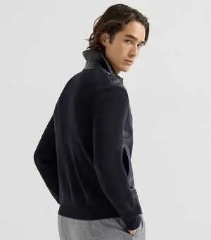Brunello Cucinelli Knitted Leather Jacket - Blue