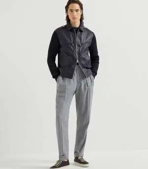 Brunello Cucinelli Knitted Leather Jacket - Blue