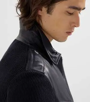 Brunello Cucinelli Knitted Leather Jacket - Blue