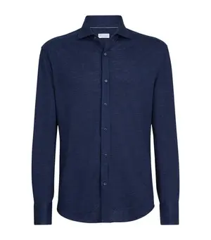 Brunello Cucinelli Linen-cotton Jersey Shirt - Blue