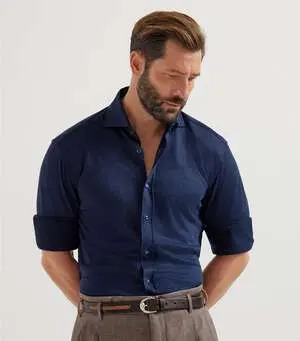 Brunello Cucinelli Linen-cotton Jersey Shirt - Blue