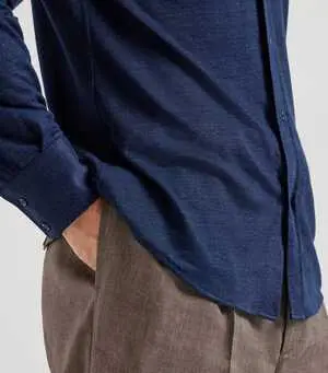 Brunello Cucinelli Linen-cotton Jersey Shirt - Blue