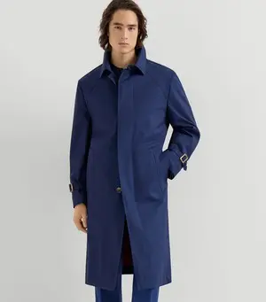 Brunello Cucinelli Wool Fresco Trench Coat - Blue