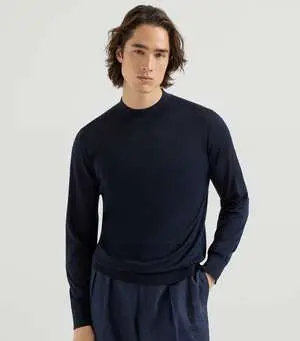 Brunello Cucinelli Silk-cotton High-neck Sweater - Blue