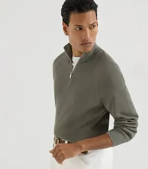 Brunello Cucinelli Cotton Quarter-zip Sweater - Brown
