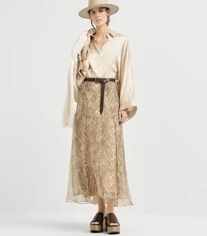 Brunello Cucinelli Silk Printed Maxi Skirt - Beige