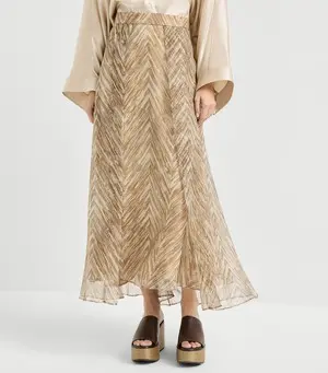 Brunello Cucinelli Silk Printed Maxi Skirt - Beige