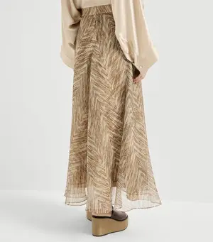 Brunello Cucinelli Silk Printed Maxi Skirt - Beige
