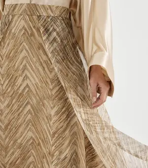 Brunello Cucinelli Silk Printed Maxi Skirt - Beige