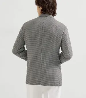 Brunello Cucinelli Virgin Wool-blend Houndstooth Deconstructed Blazer - Black