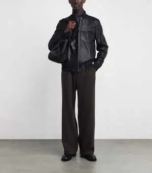 Pal Zileri Leather Bomber Jacket - Navy