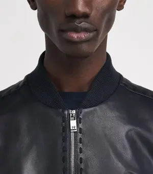 Pal Zileri Leather Bomber Jacket - Navy