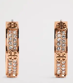 Tory Burch Small Icon Pavé Hoop Earrings - Pink